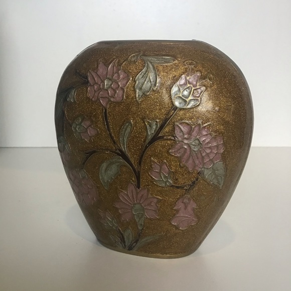 Vintage | Accents | Vintage Brass Vase Sparkly Floral Inlay Pattern ...